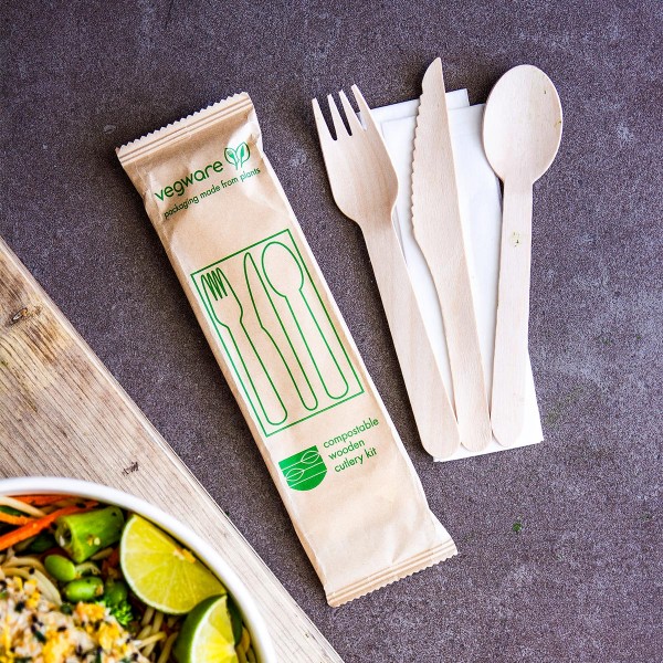 Set cubiertos de madera compostables con servilleta | Ibiza eatgreen